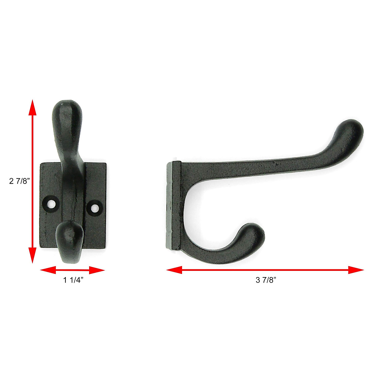 CRAFTSMAN ROAD Vintage Cast Iron Wall Hooks (Black Texture Finish, Set of 4) - Rustic, Farmhouse Coat Hooks | Great for Coats, Bags, Towels, Hats | Classic Stout