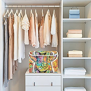 Piggy Storage Bins with Lids and Handles 17x13x12 In Foldable Fabric Storage Basket Toys Clothes Organizer for Shelves Closet Home Bedroom Office