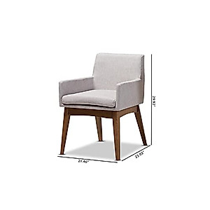 Baxton Studio Nexus Mid-Century Modern Walnut Wood Finishing Greyish Beige Fabric Dining Armchair