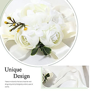 Yean White Rose Wrist Corsage Bride Wedding Hand Flower Handmade Whith Ribbon Corsage Wristlet Wedding Party Prom Decorations Accessories for Women and Girls