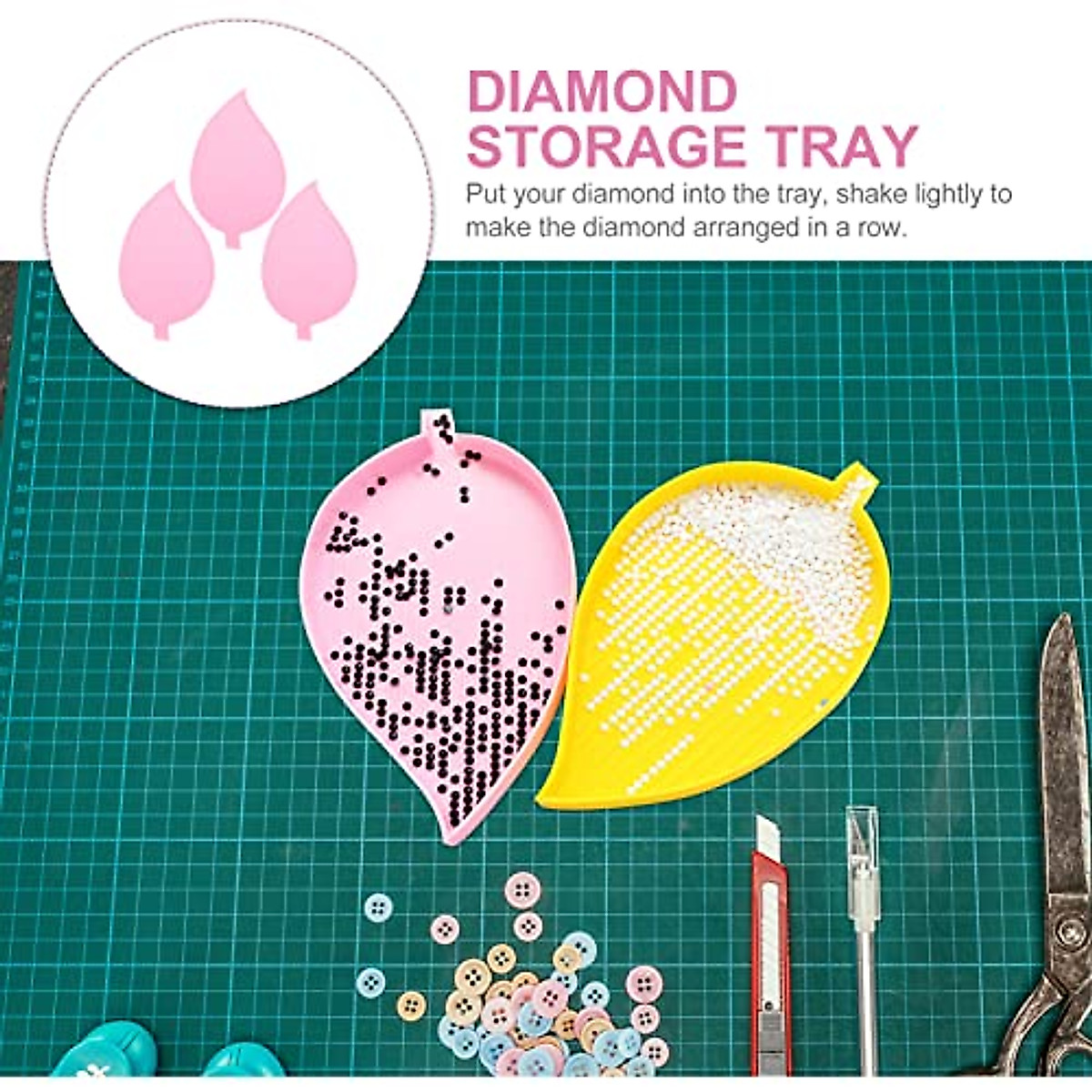 COHEALI 3pairs Tool Container Plate Diamonds for Art Organizers Cross of Bead Round Lids Nail Picture Diamond Craft Accessories with Leaf Tray Mosaic Painting Dotting Sorting