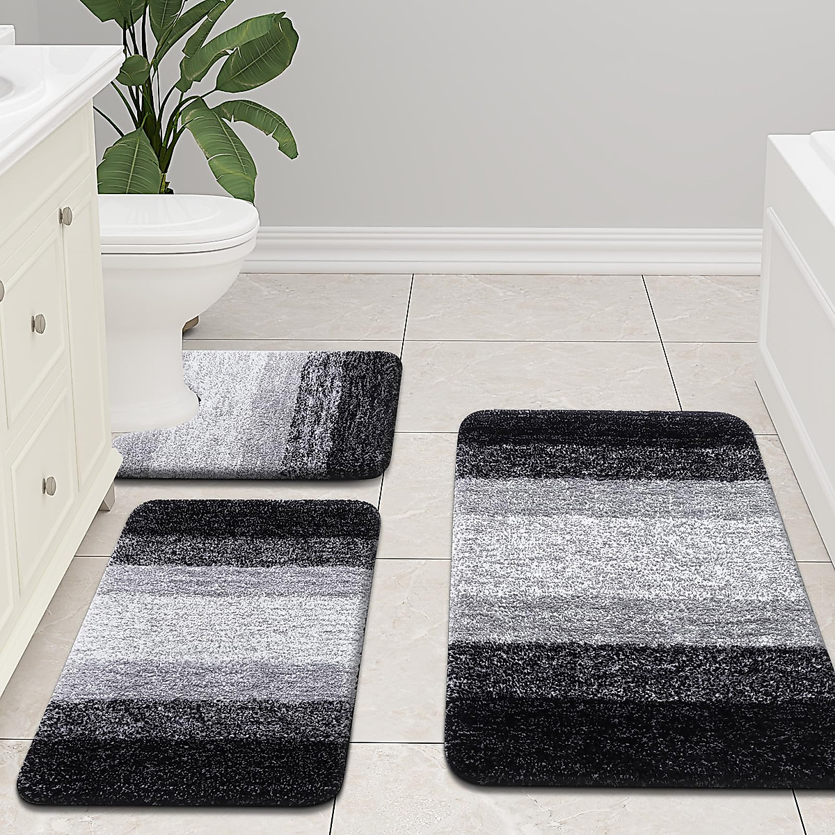 Arotive Microfiber Bathroom Rugs, Shaggy Soft and Absorbent Bath Rug, Non-Slip, Thick Plush Bathroom Mat, Machine Washable Dry Bath Mats for Bathroom, Tub and Shower, 16" x 24", Black
