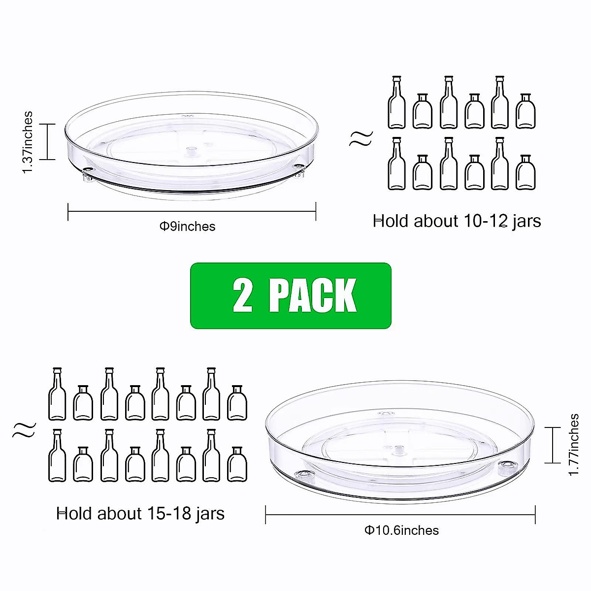 Lazy Susan Organizer Clear Lazy Susan Turntable for Cabinet Pantry Fridge Lazy Susan Spice Rack Plastic 2 Pack (9 inch & 10 inch)
