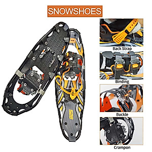 25/30 Inches Trekking Snow Shoes, Aluminum Terrain Light Weight Snowshoes Set with Trekking Poles, Leg Gaiters, Gloves and Carrying Tote Bag for Adults Men Youth Women,Blue,25Inch