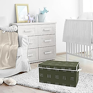 Sweet Jojo Designs Hunter Green Boy Girl Small Fabric Toy Bin Storage Box Chest Baby Nursery Kids Room White Bohemian Woodland Tribal Southwest Mud Cloth Hatch Triple Line for Safari Jungle Animal