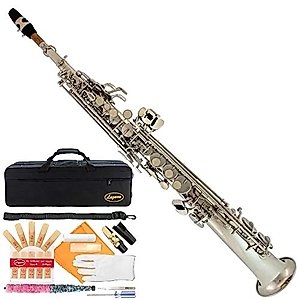 Lazarro Silver Nickel Bb B-Flat Straight Soprano Saxophone Sax Lazarro+11 Reeds,Care Kit~24 COLORS Available-300-NK