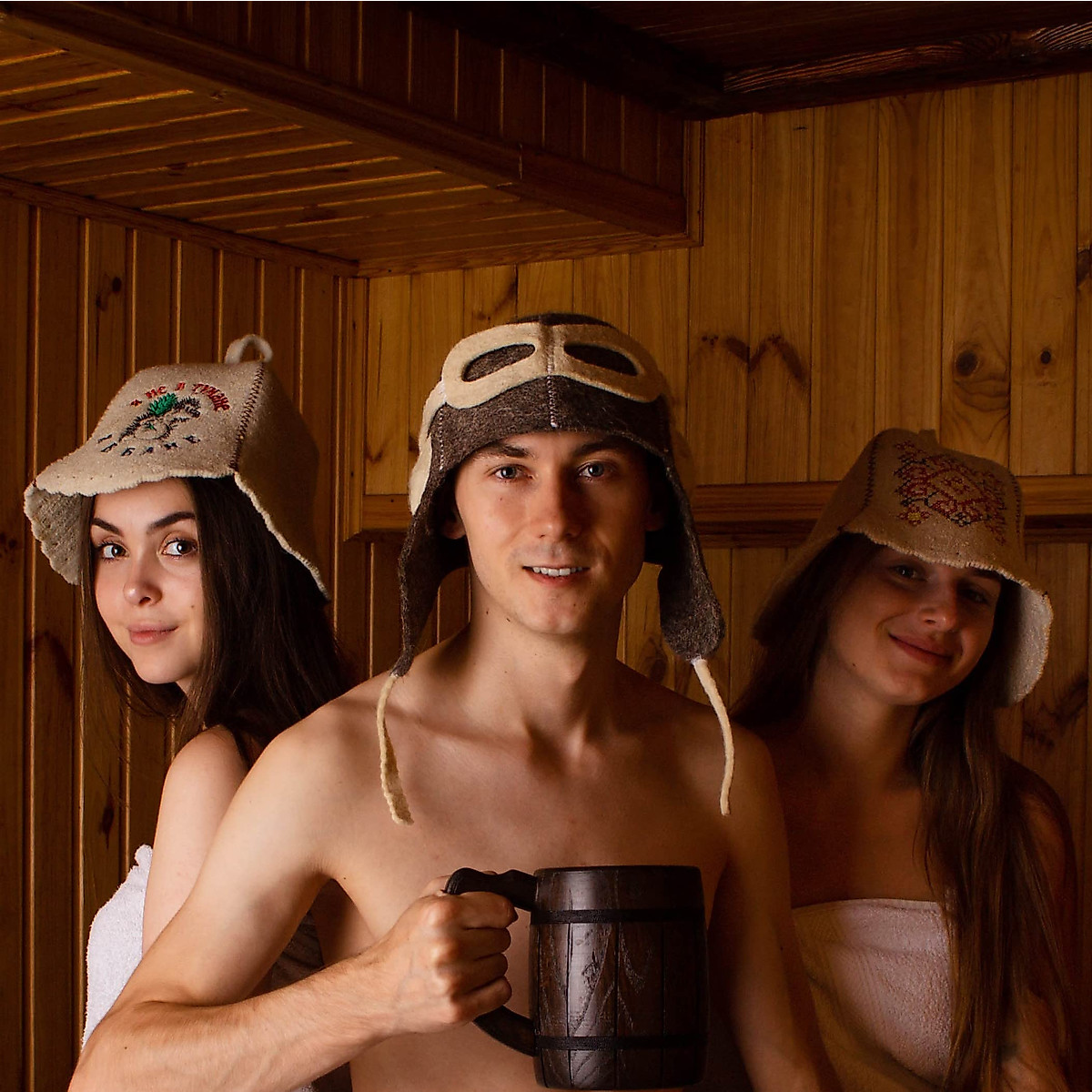 Wool Sauna Hat Embroidered Pilot Finnish Sauna Hat Russian Sauna Hat Wool Aviator - Russian Banya Sauna Hat for Men Sauna Hats Sauna Cap Gray