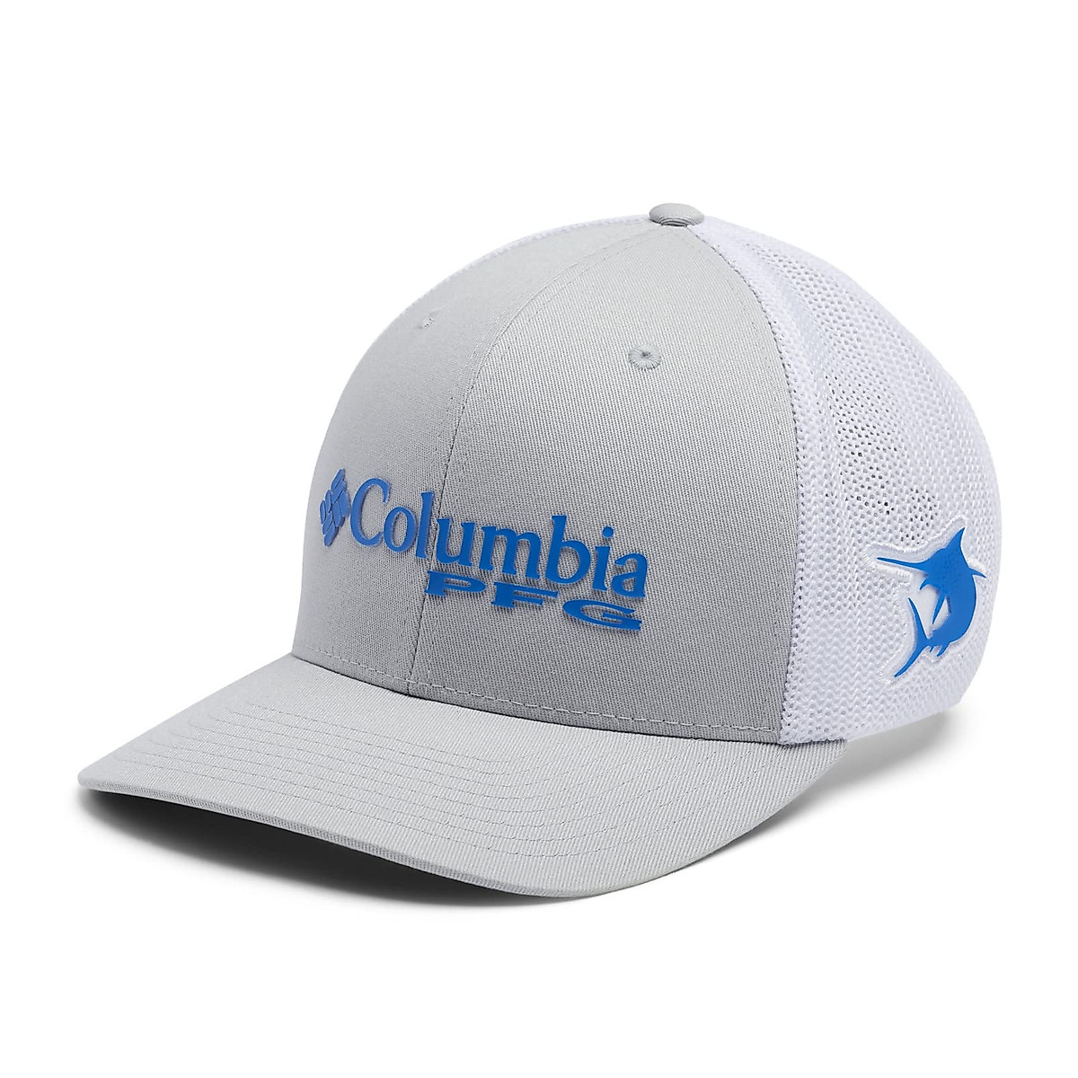 Columbia Unisex PFG Mesh Ball Cap, Cool Grey/White/Vivid Blue/Marlin, S/M