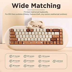 YUNZII Coffee Cat Dye Sub PBT Keycaps,152 Full Keys Dye Sublimation Custom Keycap Set with Key Puller for Cherry Gateron MX Switches Mechanical Gaming Keyboard (Cherry Profile, Coffee Cat)