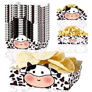 Cow Print Disposable Paper Food Trays 24pcs Holy Cow Im One Birthday Decorations Girl Boy Nacho Trays For Cow Party Favors Baby Shower Party Supplies