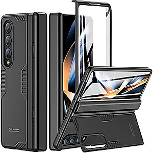 Kaiiecal for Samsung Z Fold 4 Case: [Hidden Kickstand] [Wireless Charging], Full Body Hinge Protection Slim Case, Built-in Screen Protector Phone Stand Case for Samsung Galaxy Z Fold 4 5G Black