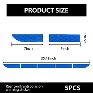 UGSHY 5 PCS Car Rear Reflective Stickers, 35.4" x 1.3" Trunk Body Anti-rearend Collision Safety Warning Decals, Bumper Arrow Eye-catching Decorative Stickers, Universal for Most Cars (Blue)