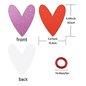 SaktopDeco Red Pink Glitter Heart Garland Banner Valentines Day Banner for Romantic Wedding Anniversary Party Fireplace Decorations