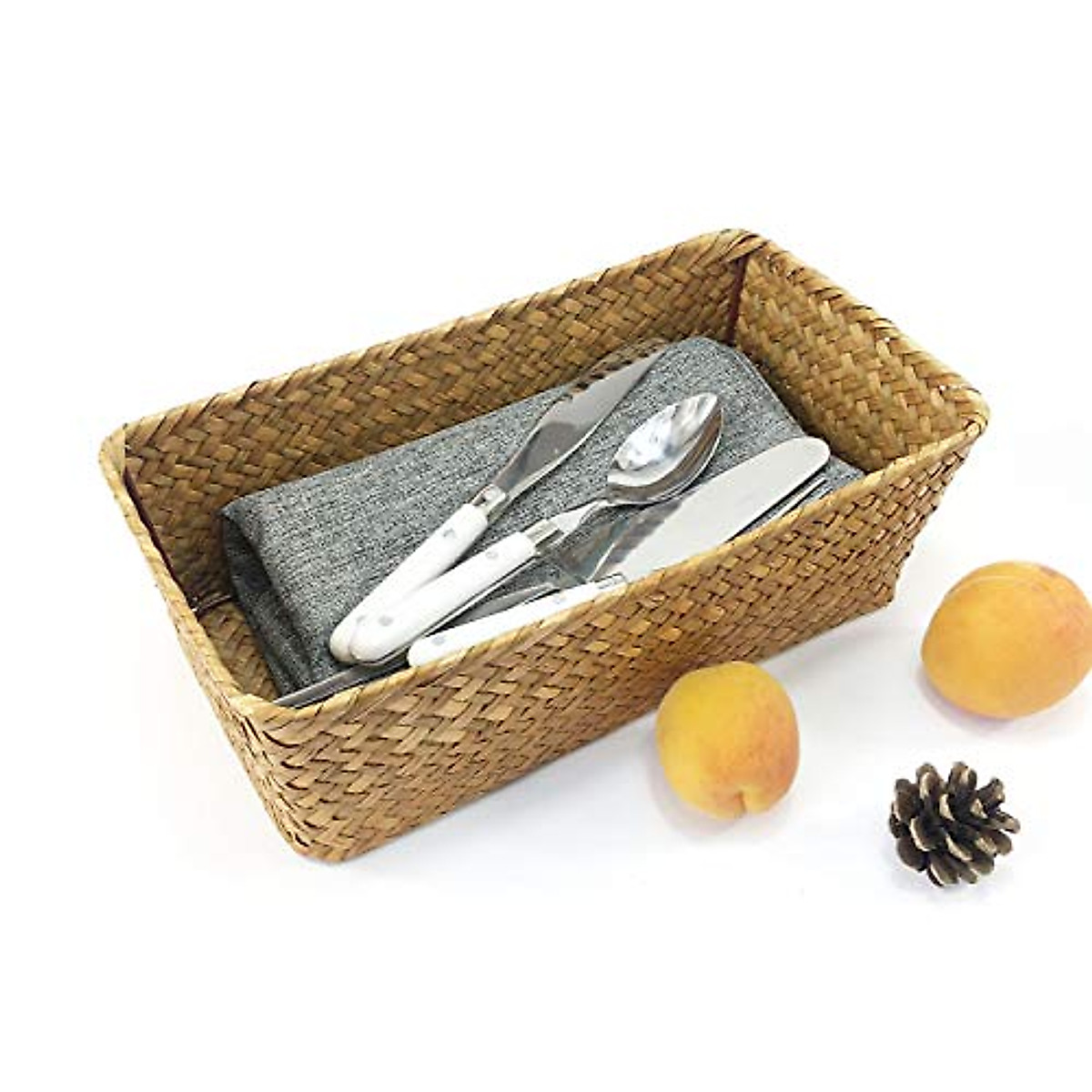 Hand-woven Seagrass Storage Rectangular Basket and Home Organizer Bins,Natural Water Hyacinth Basket (brown, M)