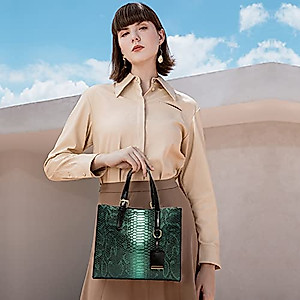 myfriday 3pcs Vegan Leather Tote Shoulder Bag for Women, Snake Pattern Large Top Handle Bags Set