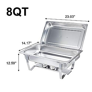 Valgus 2 Pack 8QT Stainless Steel Chafing Dish Buffet Chafer Set with Foldable Frame Water Trays Food Pan Fuel Holder and Lid Food Warmers for Wedding, Parties, Banquet, Catering Events