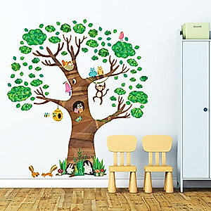 DECOWALL DL-1709 Giant Tree and Animals Kids Wall Decals Wall Stickers Peel and Stick Removable Wall Stickers for Kids Nursery Bedroom Living Room