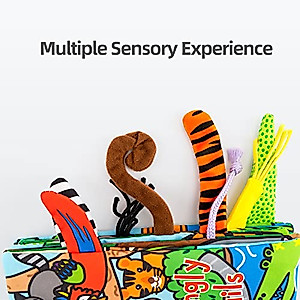 Jollybaby Soft Baby Cloth Books, Crinkle Tail Book, Sensory Teething Books for Babies, Infants & Toddler, Early Children Development Interactive Baby Girl & Boy Toys Gift(Jungly)