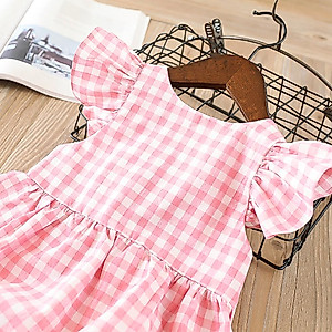 AGQT Baby Girls Plaid Dress Gingham Fly Sleeve Backless Summer Dresses Spring Smocked Birthday Easter Dresses Pink Size 12-18 Months