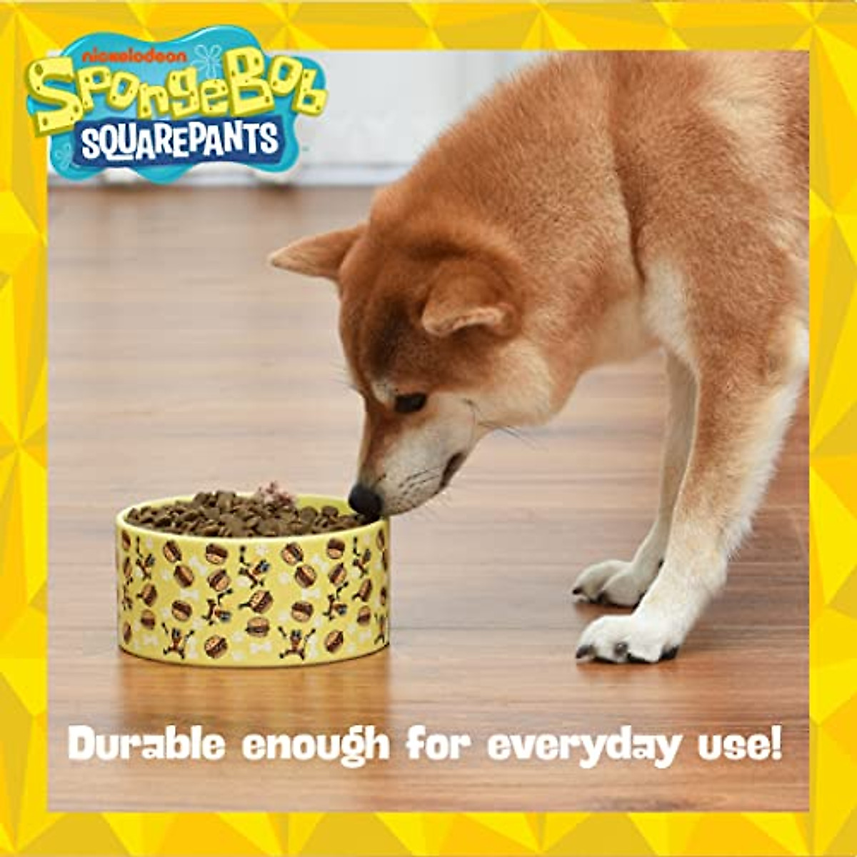SpongeBob SquarePants for Pets Krabby Patty Dog Food Bowl, 6 Inch | Spongebob Dog Bowls, Ceramic Dog Bowls for Medium Sized Dogs and All Dogs, Food Bowl Holds 3.5 Cups, Yellow, FF16932
