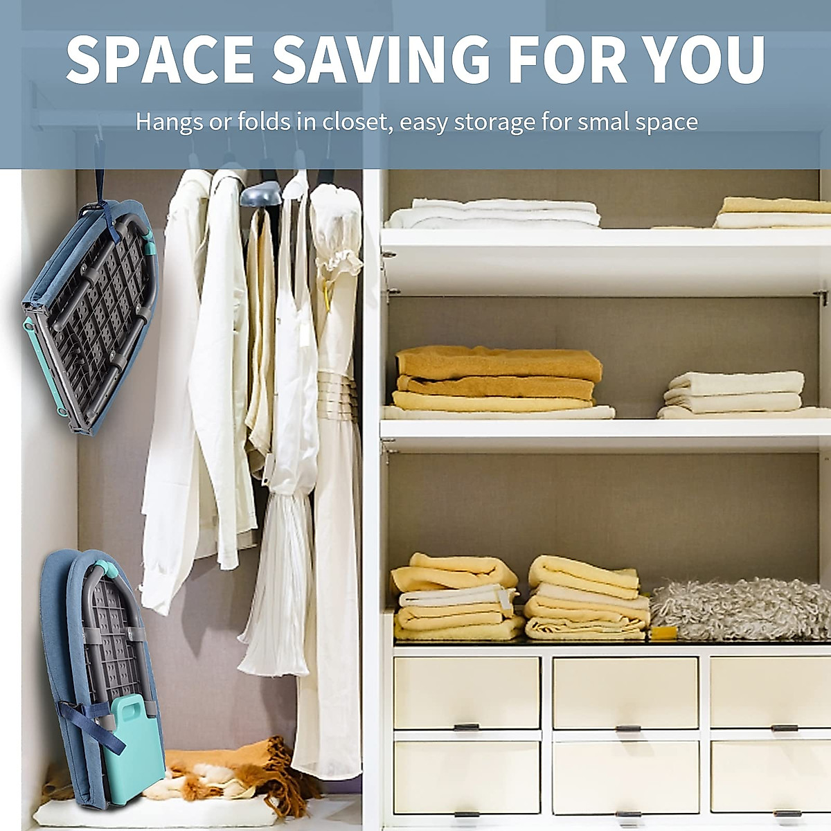 Foldable Ironing Board, Travel Ironing Board with Heat Resistant Ironing Board Cover, Easily Folds for Convenient Storage.