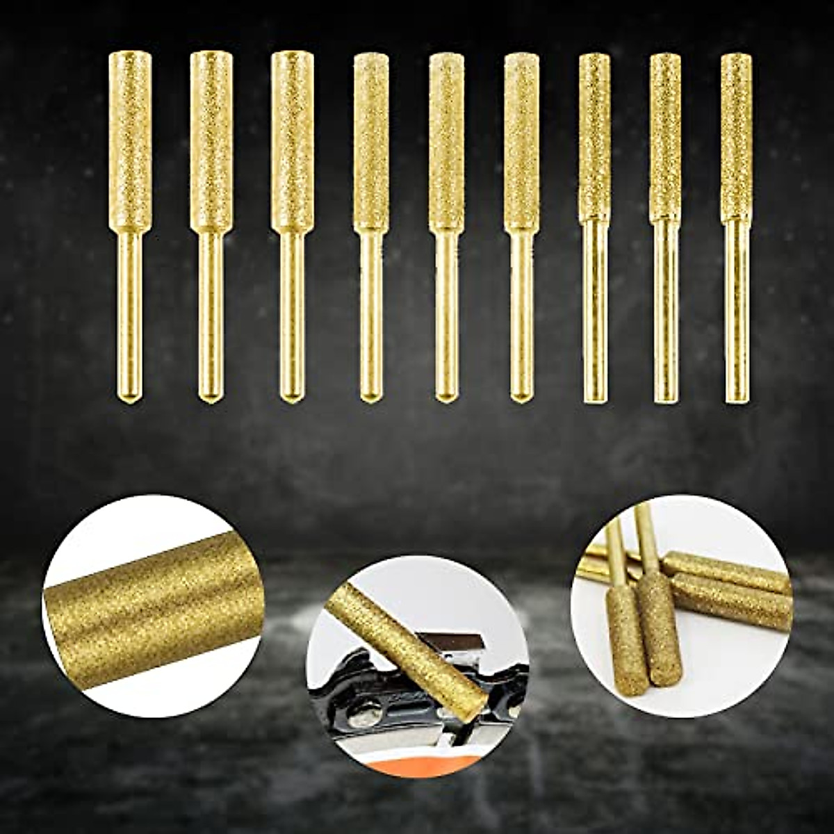 JOJOCY 54 Pcs Diamond Chainsaw Sharpener Bits in 3 Sizes 5/32,3/16, 7/32 inch,Titanium Plated Burr Stone File Wheels Polishing Grinding Tool for Electric Gold Chain Saw Jewelry Stone