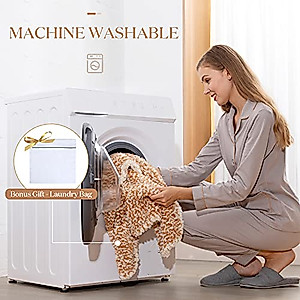 Lynnlov Throw Blanket, Super Soft Fuzzy Blanket for Couch, Sofa, Bed, Washable Lightweight Faux Rabbit Fur Blanket, Fluffy Thick Shaggy Warm Blanket with Laundry Bag, 50" x 60", Orange