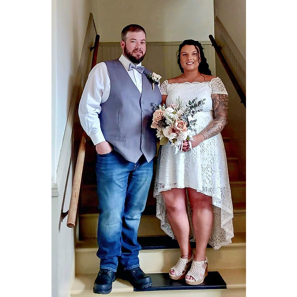 Dressystar Women's Lace Cocktail Dress Hi-Lo Off Shoulder Bridesmaid Swing Formal Party Dress 0042 White L