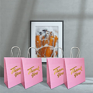 XIAMUY 50Pcs Gift Bags Medium, 8x4.25x10 Inch Paper Bags For Gifts, Thank You Gift Bags With Handles, Pink Shopping Bags, Paper Gift Bags For Christmas, Holiday, Business