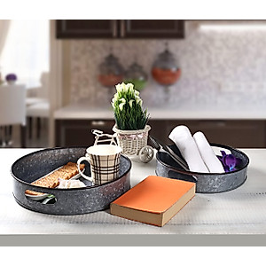 Set of 2 Countertop Galvanized Fruit Tray Baskets,Organizer Crates for Kitchen,Bathroom,Pantry,for Fruit,Vegetables,Produce,Bread and General Storage Space |Decorative Rustic Natural (12"+10" Dia)