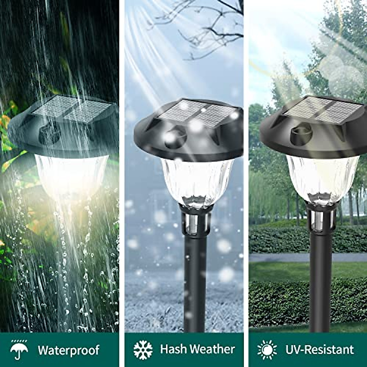 Gulliva Solar Pathway Outdoor Lights, 4 Pack Tall and Large Solar Garden Lights Outdoor Waterproof with Warm White Color, Sunshine Pattern, Breathing Mode for Yard/Patio/Pathway/Walkway/Driveway