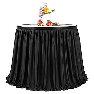 PARTISKY Black Polyester Table Skirt for Rectangle Tables 6ft, Wrinkle Resistant Pleated Ruffle Table Cloth for Banquet Wedding Trade Baby Shower Display Gift Dining Table