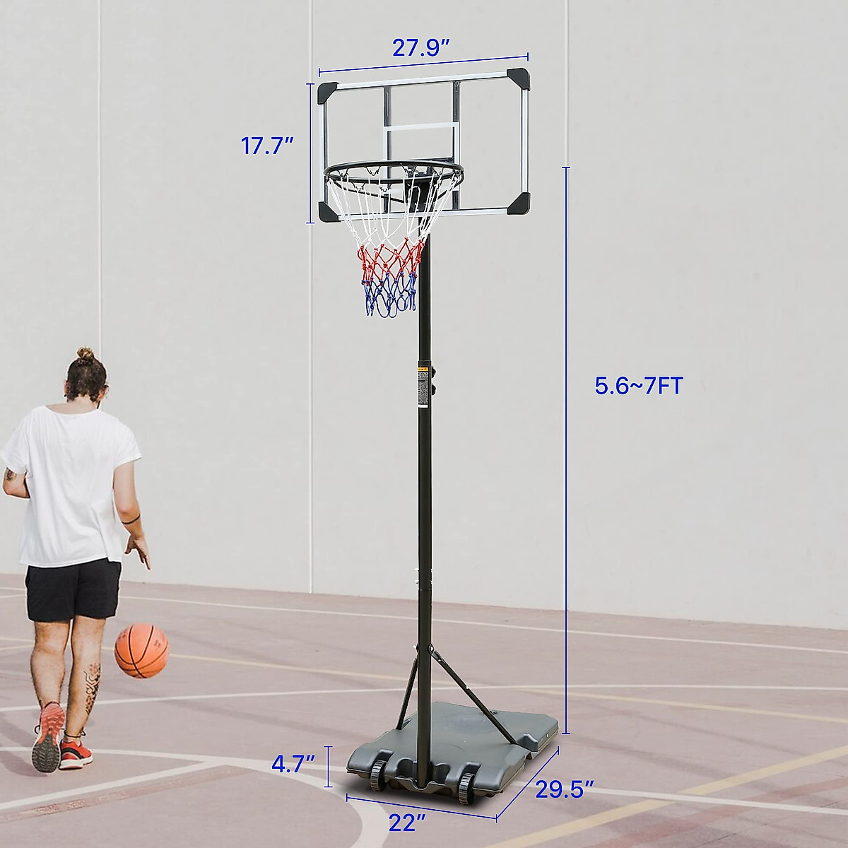 Basketball Hoop Outdoor Portable Adjustable Basketball Goal System with Height Adjustable 28 in inches Backboard & Wheels for Children Youth Adult at Indoor Outdoor