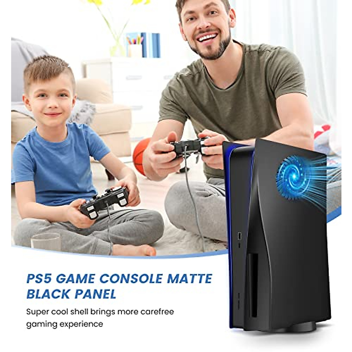 PS5 Faceplate Cooling Version PS5 Plate Cover Skin for Playstation 5 Disc Edition Upgraded Turbo Vents PS5 Replacement Side Plate Hard Shockproof ABS Anti-Scratch PS5 Plate Case Cooling Matte Black