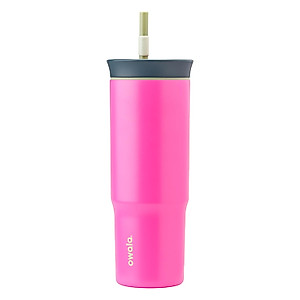 Owala 24oz Insulated Stainless Steel Tumbler and Water Bottle Bundle with Straws and Lids, Brown/Pink and Dreamy Field