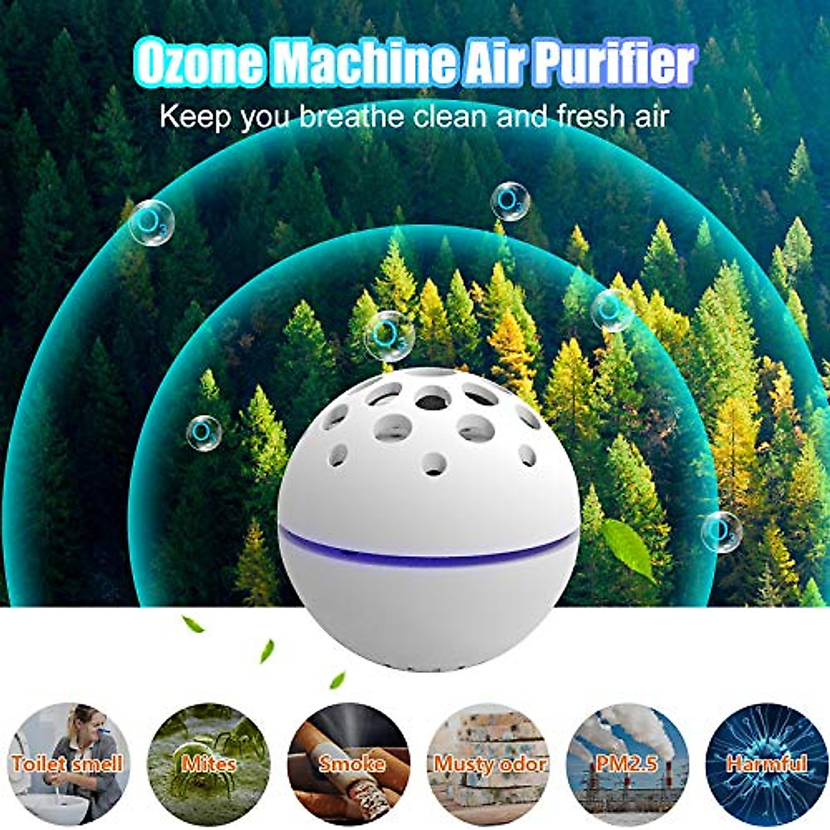 Micrael Home Portable Ozone Ball, Mini Ozone Air Purifier USB Rechargeable Small Deodorizer Odor Remover for Toilet, Shoes, Wardrobe, Car, Refrigerator