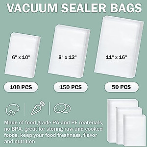 Windyun 300 Pcs Vacuum Sealer Bags for Food Bulk, Gallon 11 x 16 In, Quart 8 x 12 In, Pint 6 x 10 in, Commercial Grade Precut Bag for Sous Vide Food Storage Meal Prep Puncture Prevention Heavy Duty