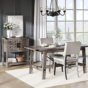 WAMPAT 4-6 Person Farmhouse Dining Table with Heavy Duty Wooden Legs, 67.7 Inch Rectangular Modern Wood Kitchen Table for Dining Room & Living Room, Rustic Grey