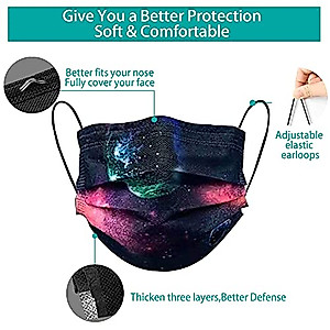 50PCS Disposable Starry Galaxy Pattern Face Masks,3 Ply Breathable Safety Mask,Disposable Mouth Face Cover for Adults(Galaxy C)