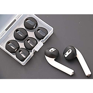 IiEXCEL (Fit in Case) 4 Pairs Replacement Super Thin Slim Silicone Earbuds Ear Tips and Covers Skin Accessories for Apple AirPods or EarPods Headphones (Fit in Charging Case) (Black)