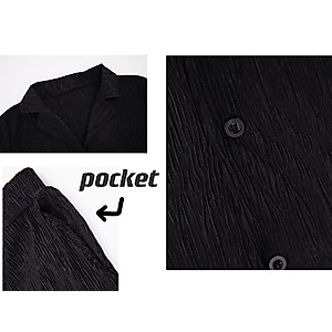 Ekaliy Women 2 Piece Dressy Outfits Short Sleeve Button Down Shirts Blouses Tops Wide Long Pants Summer Tracksuit Black 2XL