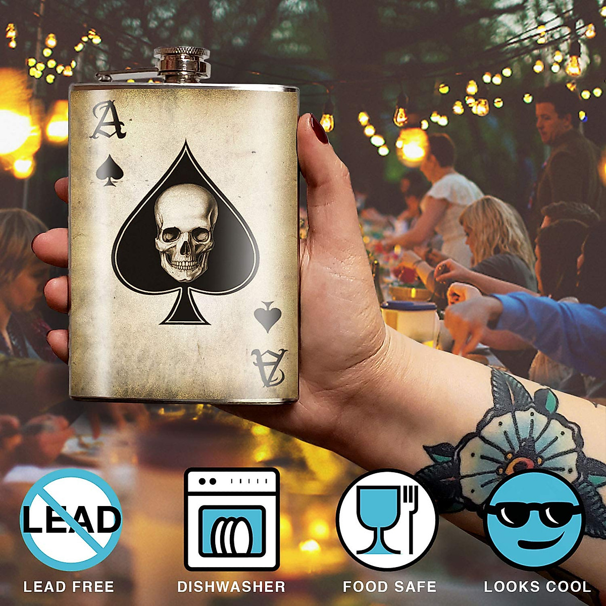 Trixie & Milo Stainless Steel Funny Flasks for Men - Perfect Gifts for Him, Groomsmen Gifts, Bar Accessories and Dad Gifts - Holds 8 oz. of Fluid-Ace of Spades