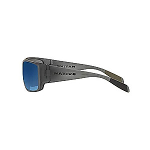 Native Eyewear Sightcaster Rectangular Sunglasses, Matte Smoke Crystal/Blue Reflex Polarized, 64 mm