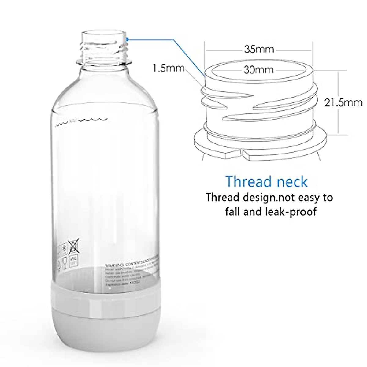pinci Reusable Soda Stream 1-Liter Carbonating Bottles,BPA-Free Sparkling Water Bottle,Compatible Soda-stream Water Maker(White)