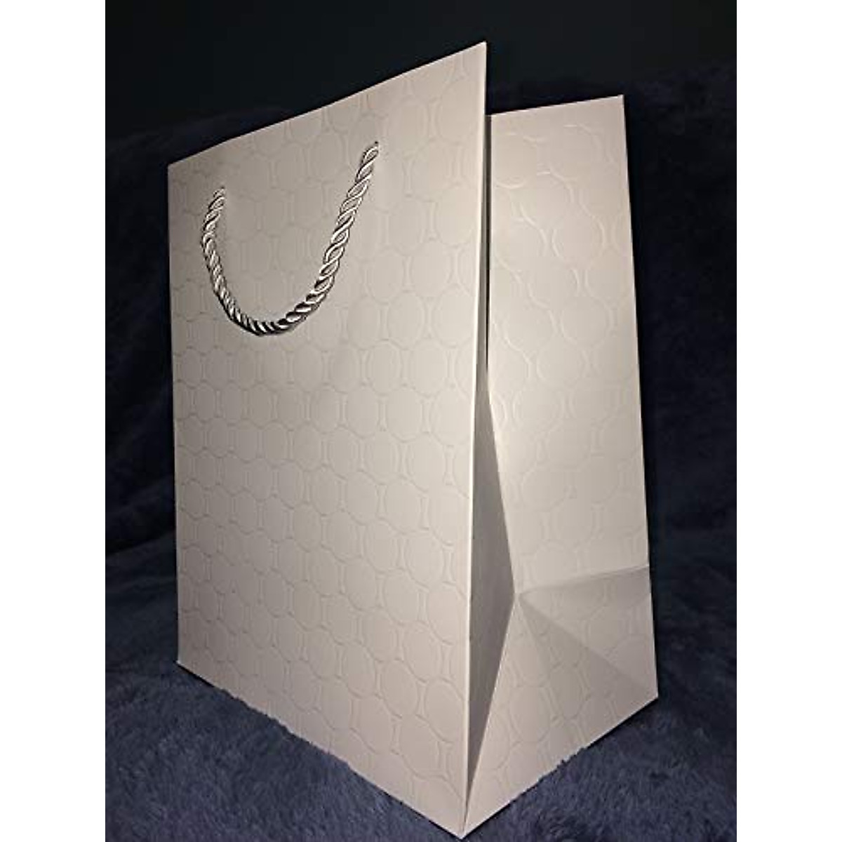 MODEENI White Gift Bags with Handles Medium Size 8x10 Wedding Bags with Silver Handles 12 Bags Pure White Paper Shopping Bags 8x5x10