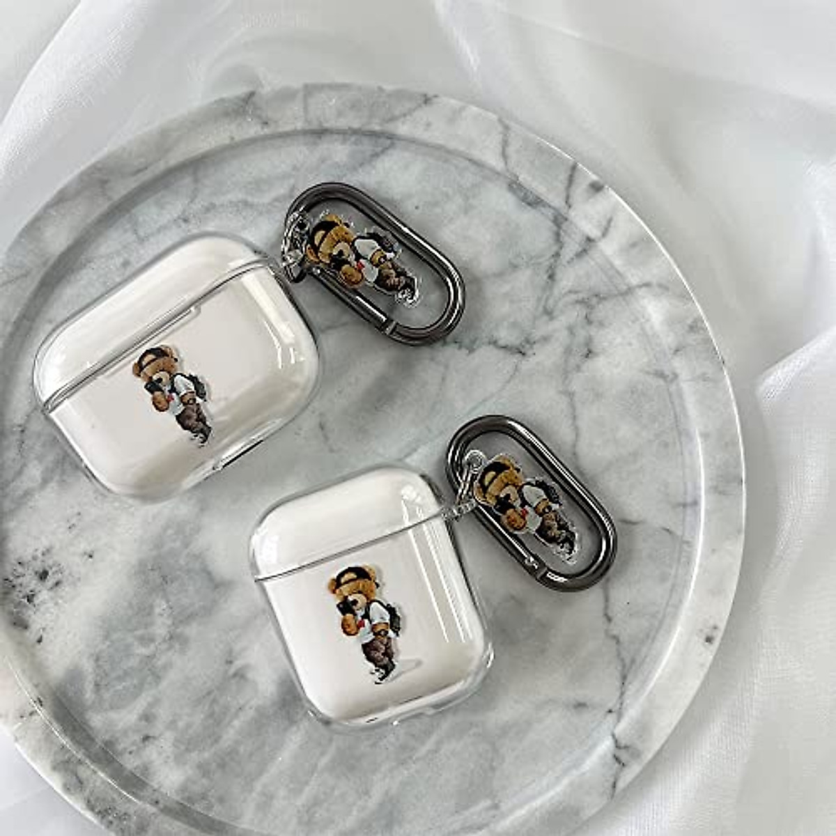 ONLYOU Compatible with Airpods Pro Case Cover with Keychain Stylish Korean Airpods Pro 2 Case Cute PC Bear Street Clear