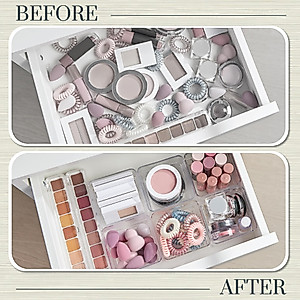 STORi SimpleSort 6-Piece Stackable Clear Drawer Organizer Set | 3" x 3" x 2" Square Trays | Small Makeup Vanity Storage Bins and Office Desk Drawer Dividers | Made in USA