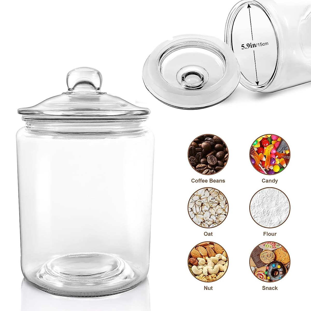 Fonteme Round Acrylic Cookie Jar with Lid - Set of 2 | Clear Airtight Canisters Use As Candy Jars, Cookie Jars, & Pantry Jars