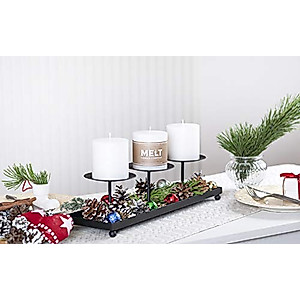 Candles Pillar Holder Tray Black Metal Base for Desk Top Decoration Table or Mantel Centerpiece in Dining & Living Room, Candelabra for Pillar & Sphere Candles, flameless LED (Set of 3)