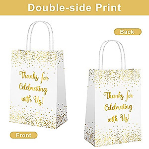 MIMIND 36 Pieces Wedding Welcome Gift Bags for Hotel Guests, Thanks for Celebrating with Us Gold Foil Party Favor Bags with Handles for Wedding, Birthday, Baby Shower (White, 10 x 8 x 3 Inches)
